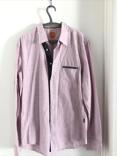 hugo boss men’s pink cotton button down shirt size m | eBay
