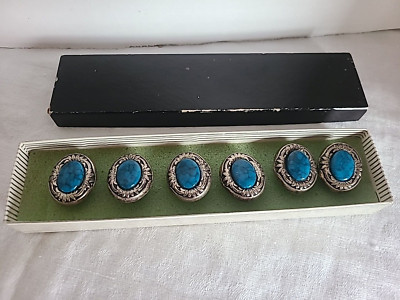 6 PC;SILVER & Turquoise COLOR/Blue;Enamel Southwest Design Button ...