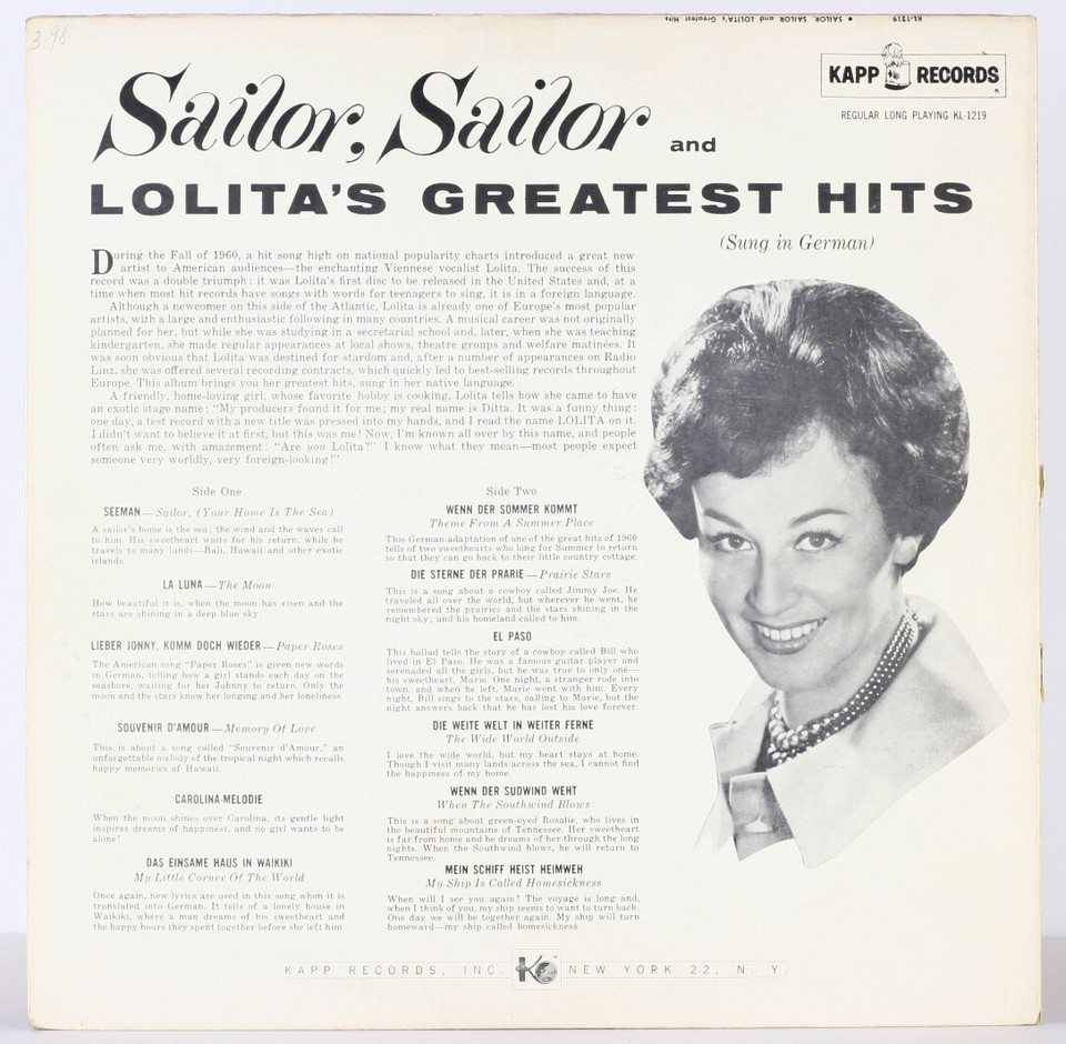 LP - SAILOR, SAILOR AND LOLITA'S GREATEST GERMAN HITS - Lolita - Kapp ...