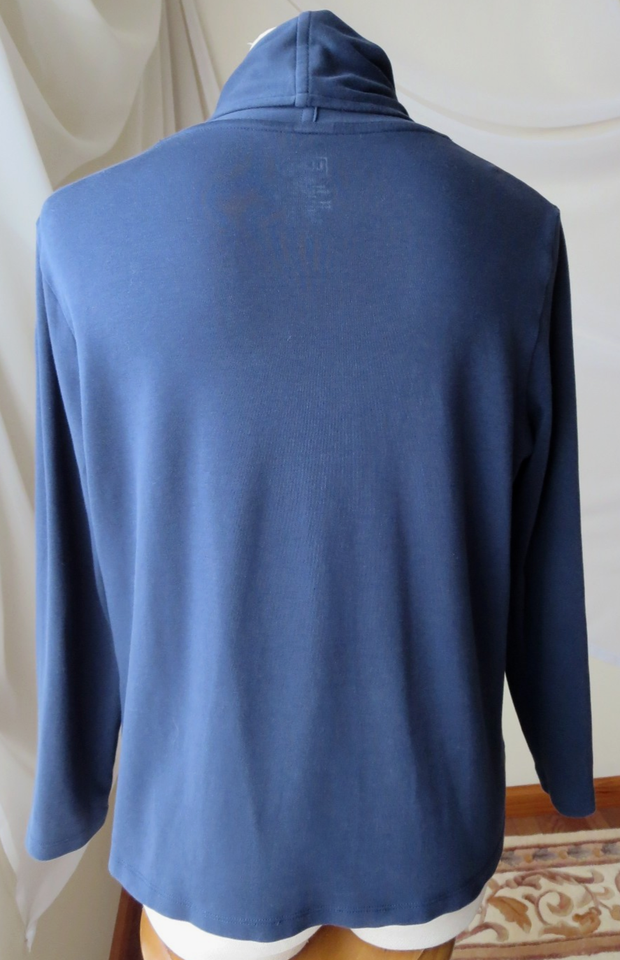 L.L.BEAN PETITE OPEN FRONT NAVY BLUE CARDIGAN LONG SLV 100% SUPIMA ...