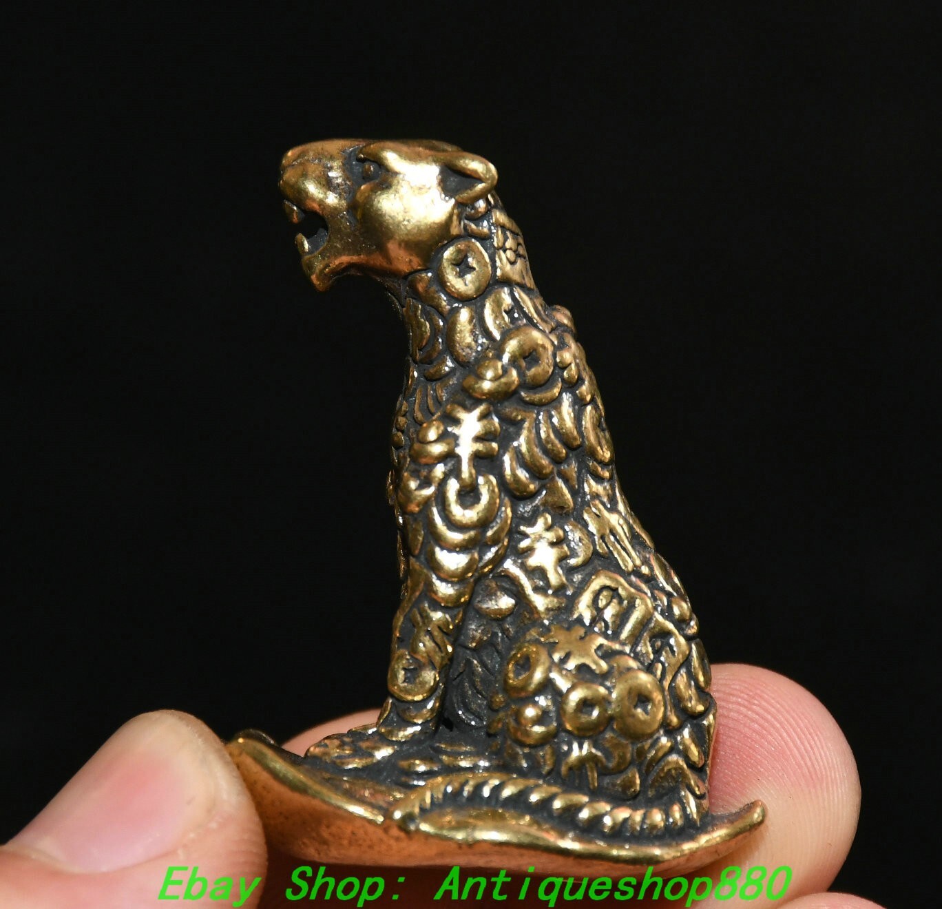 1.5''Old Chinese Bronze Money Coin Leopard Panther Animal Statue ...