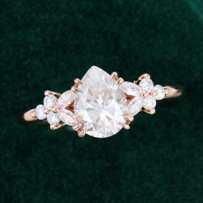 14k Rose Gold Plated 2.70 CTW Certified Pear Moissanite Wedding ...
