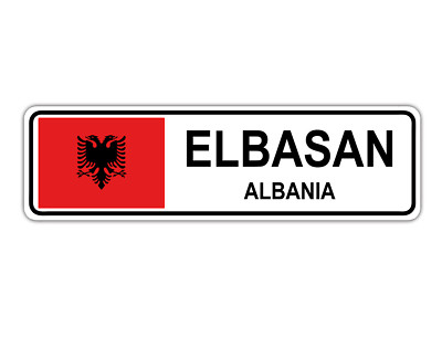 Elbasan, Albania Street Sign Albanian Flag City Country Road Wall Gift ...