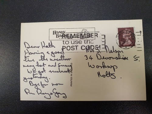 GENEALOGY POSTCARD KATH NELSON 34 DEVONSHIRE STREET WORKSOP ...