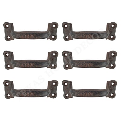 6 Handles Rustic Cast Iron Door Drawer Pull Antique Look Barn Gate Shed ...