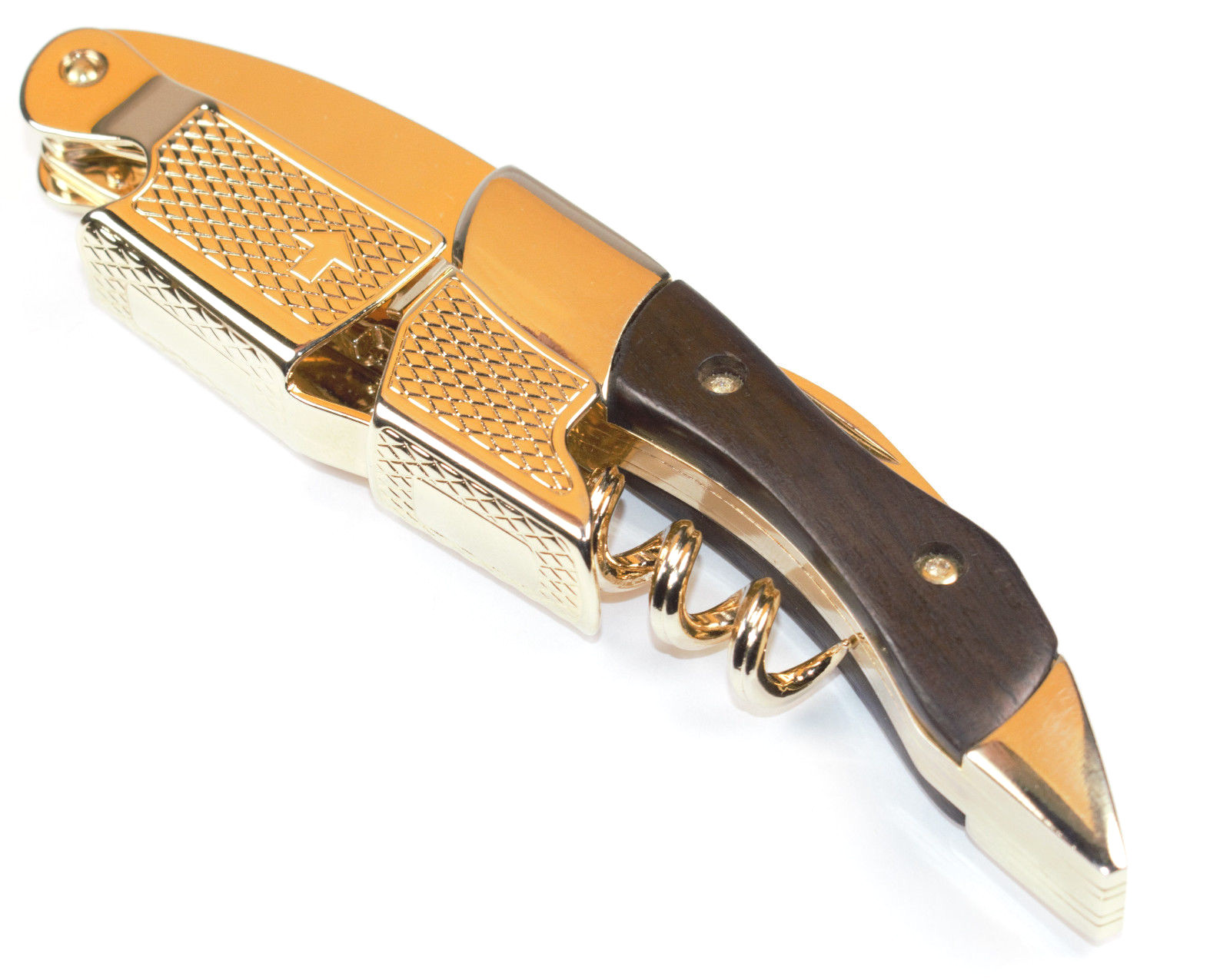 Gold & Black Corkscrew Wood Handle Professional Double Hinge Waiters ...