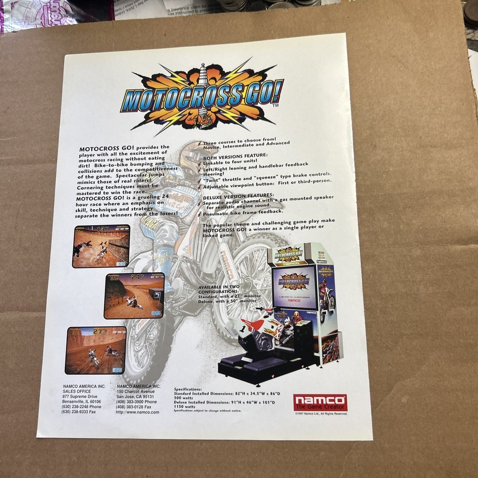 Original 1997 11- 8.5'' Motocross Go Namco ARCADE VIDEO GAME FLYER | eBay