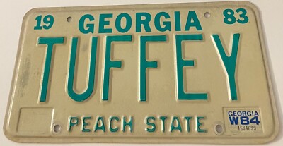 TUFFEY Vanity License Plate Georgia | eBay