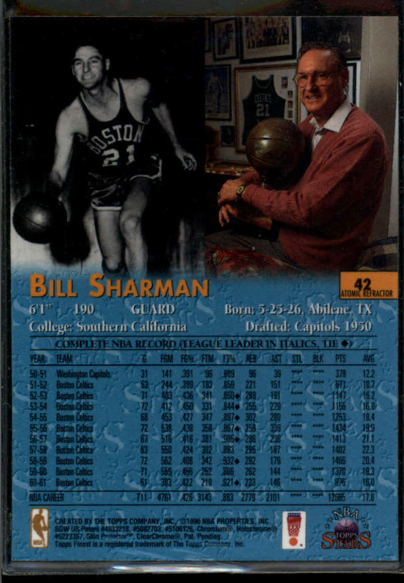 Bill Sharman 1996-97 Topps Stars Atomic Refractor #42 Boston Celtics | eBay