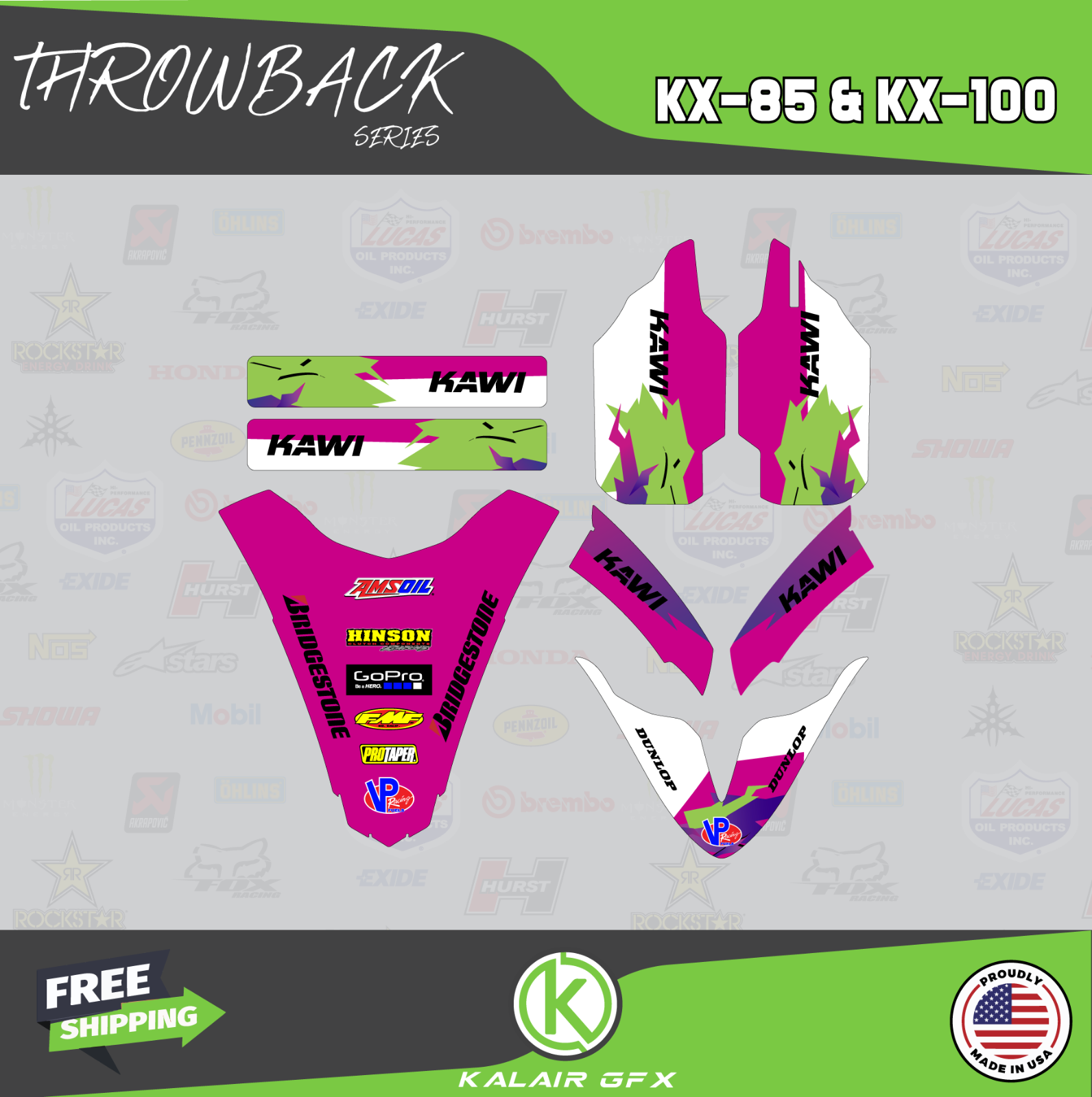 Graphics Kit for Kawasaki KX85 KX100(2014-2021) KX 85 KX 100 Throwback ...