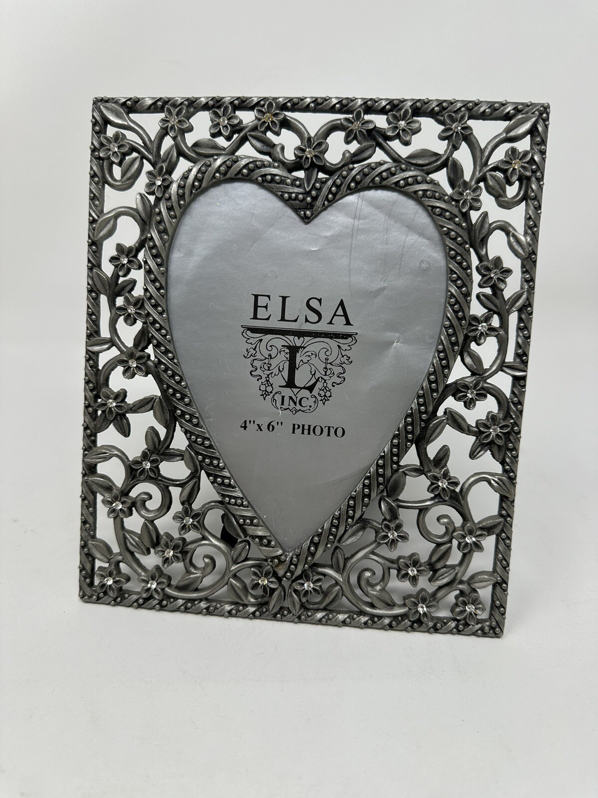 Elsa L Inc Metal Photo Frame 4x6" heart Rhinestones Clear Crystal Daisy ...