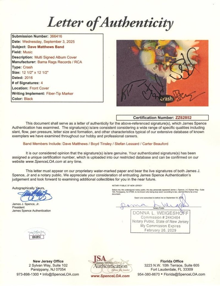 Dave Matthews Band Signed Autograph Album Vinyl Record LP - DMB Crash w ...