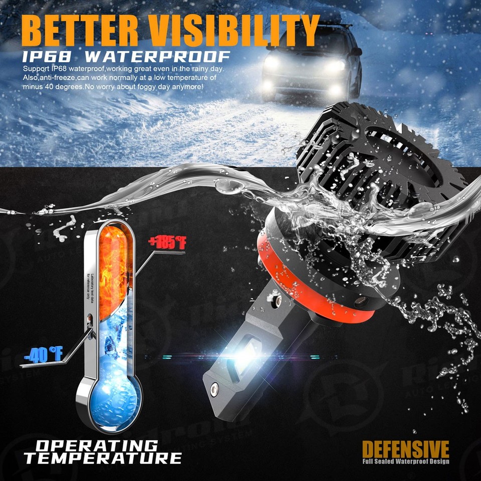 2x RIDROID H11 LED Headlight Bulbs Conversion Kits Low Beam 6000K ...