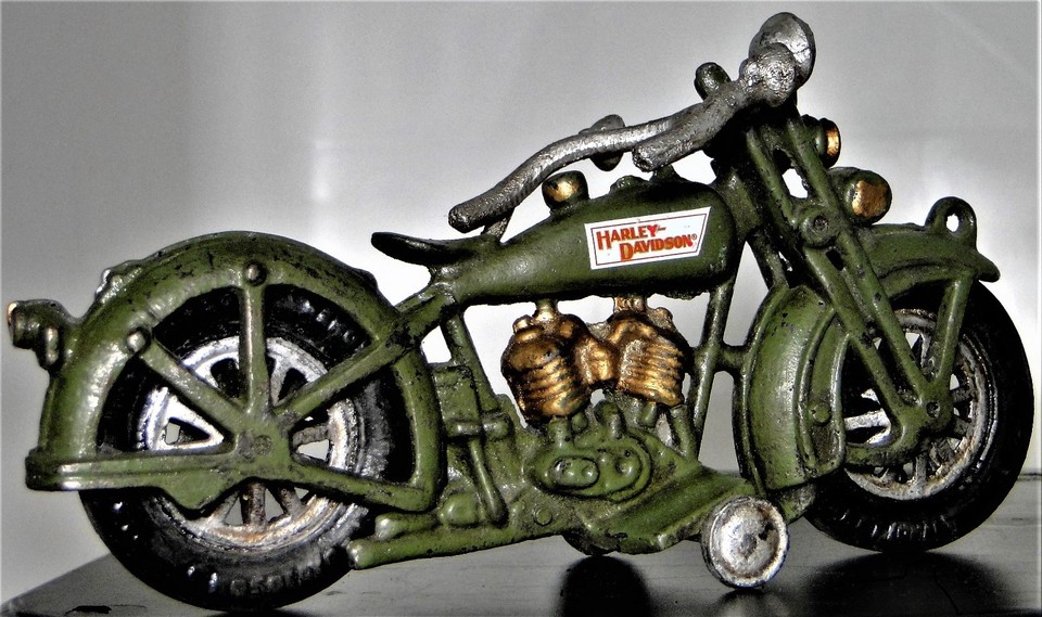 Harley Davidson Motorcycle Metal Pull Toy Car Race 1920s Racer Vintage ...