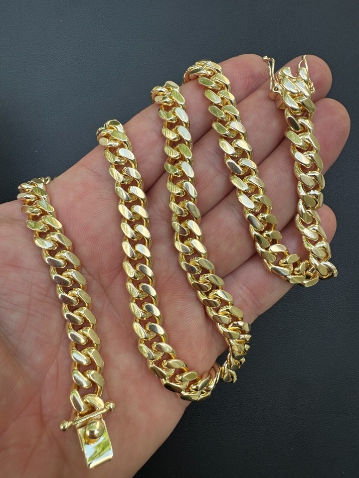 Miami Cuban Link Chain Bracelet 14k Gold Plated Solid 925 Silver Box ...