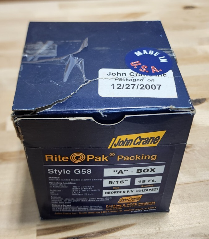 John Crane RITE PAK Packing Style G58 5/16" x 18' Mechanical Packing ...