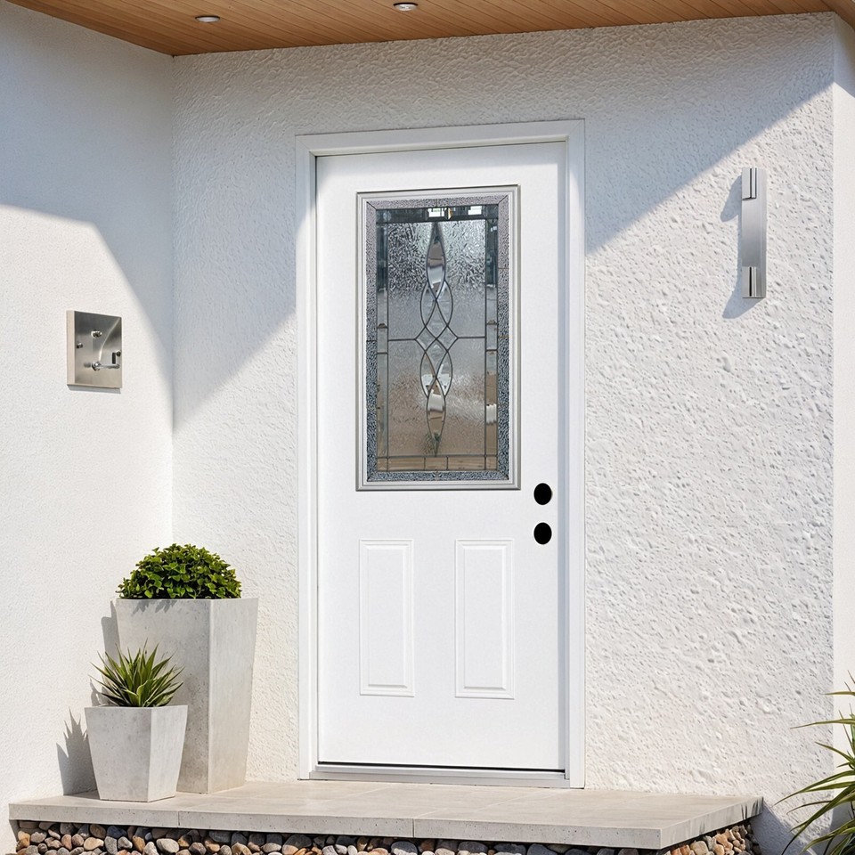 36x80 Fiberglass Entry Door, 2-Panel, Decorative Glass, LH Inswing ...