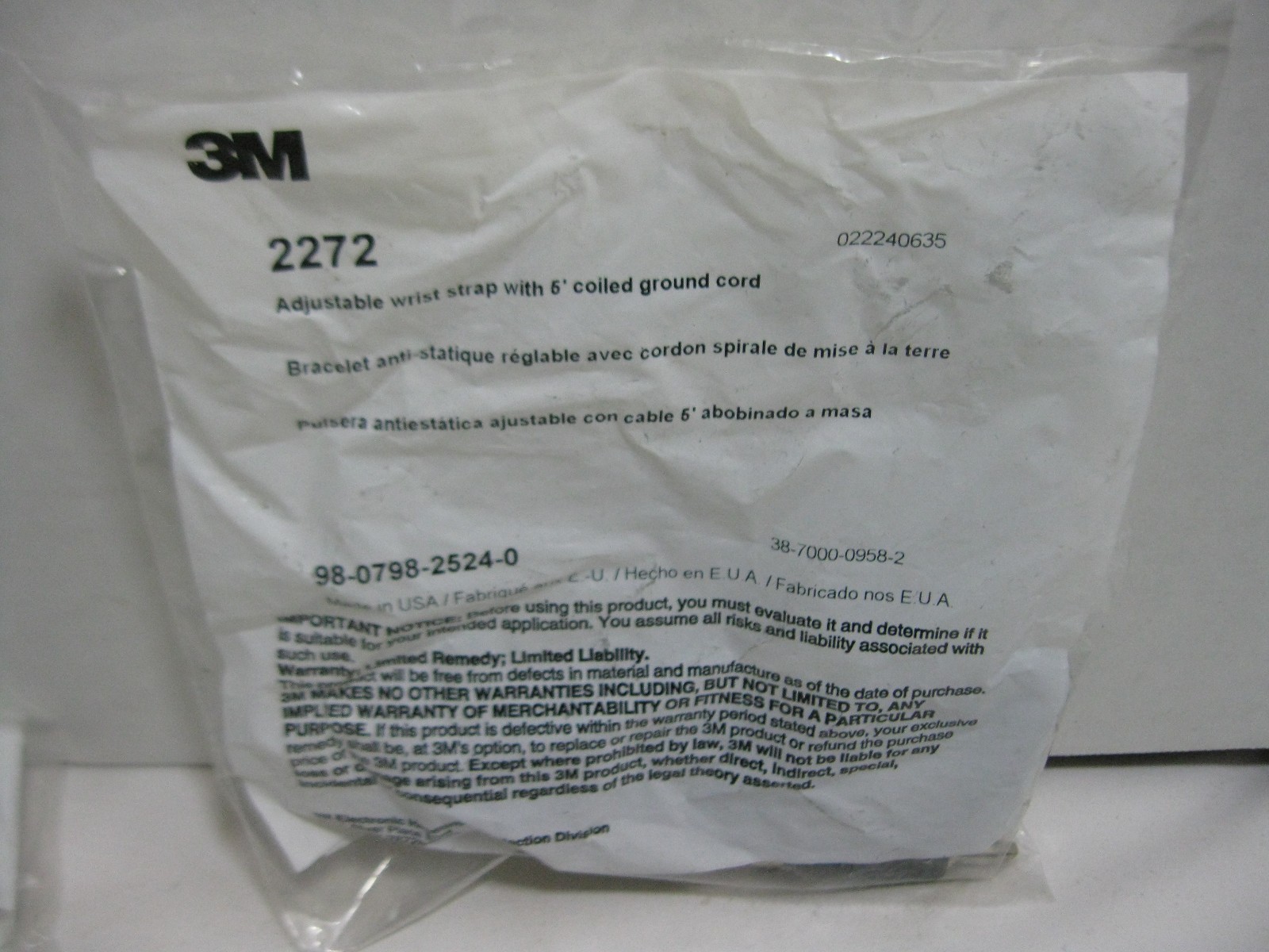 3M wrist strap wtih 5" Antistatic coiled ground cord 2272 Lot of 2 New ...