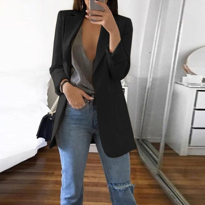 Women Plus Size Blazer Suit Slim Duster Ladies Coat Formal Jacket Slim ...