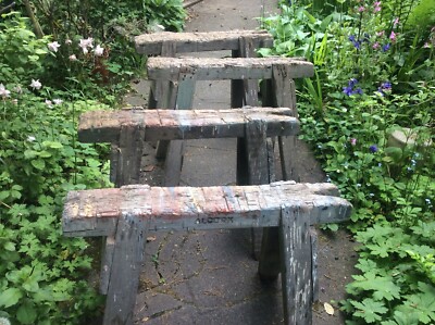 Two Pairs Of Vintage Industrial Wooden Trestle. Can Split For £95 A ...