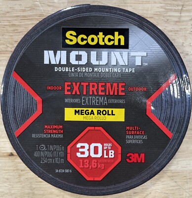 3M Scotch-Mount 414H-LONG-DC Black Extreme Double Sided Foam Tape 1 in ...