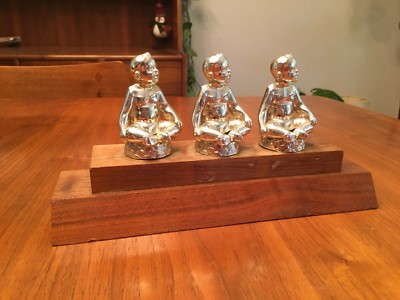 Vintage Triplet Baby Award Trophy Prize Wooden Metal three babies ...