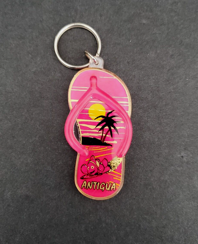 Souvenir Antigua Flip Flop Key Chain Pink Palm Tree Fish 4" | eBay