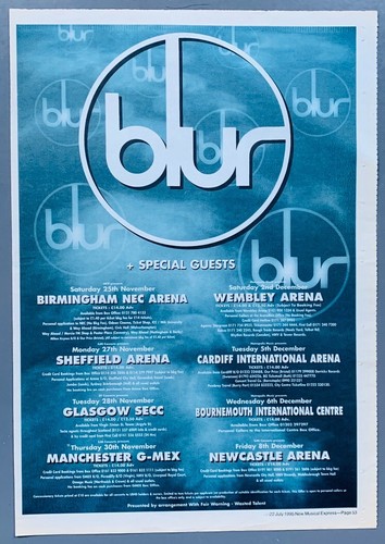 BLUR 1995 original POSTER ADVERT UK CONCERT TOUR Damon Albarn | eBay