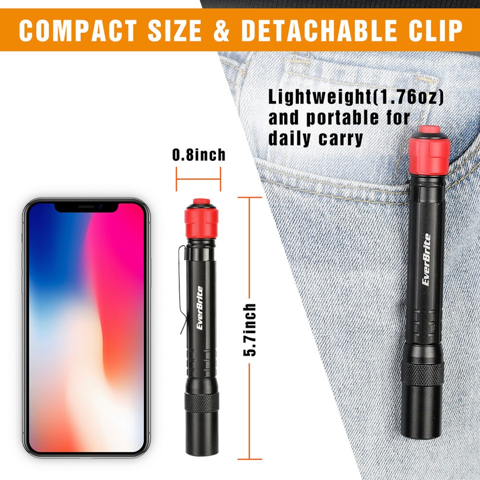 EverBrite LED Flashlight Pocket Penlight Torch Lamp White Red UV light ...