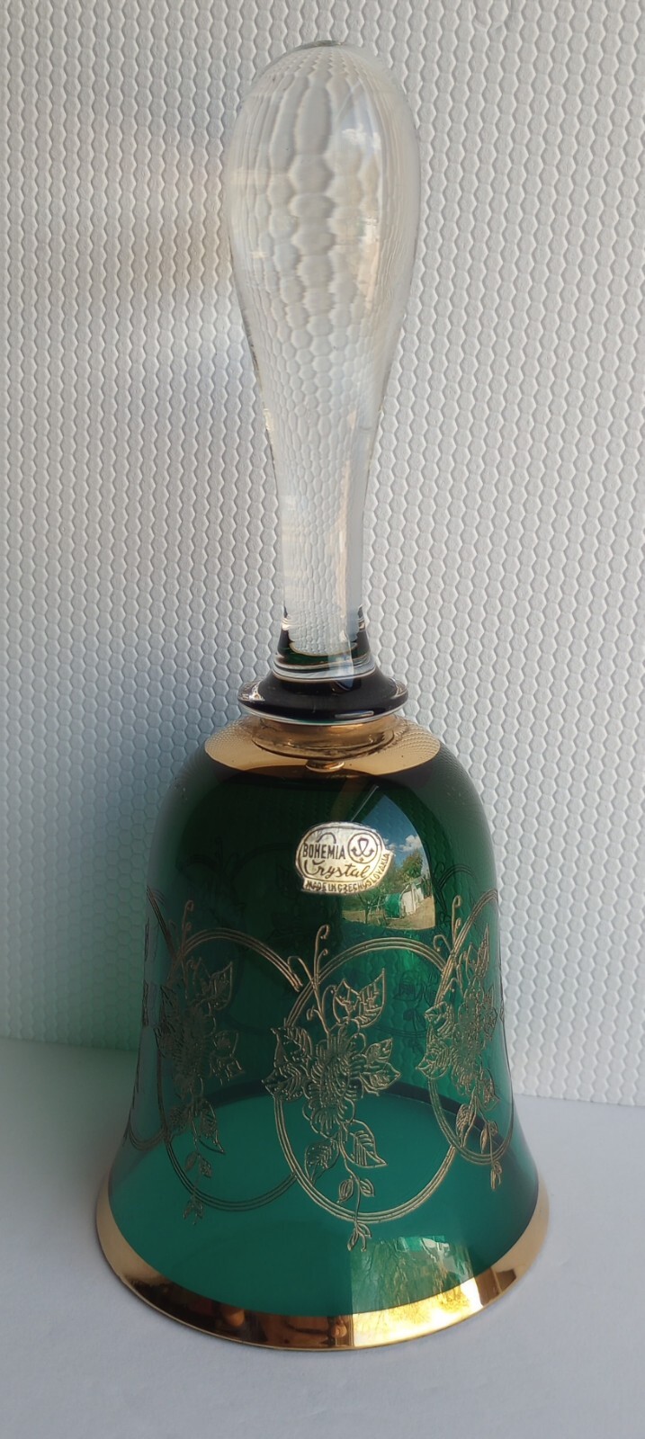 Bohemia Crystal Bell Green With Gold Etching | eBay