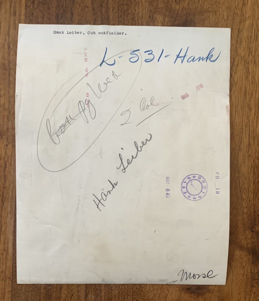 Hank Leiber 5/6/1940 Original Chicago Cubs Photo. Went 3-4, 3 Rbi Vs ...