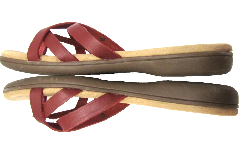 VTG GH Bass Co Sunjuns Flat Sandals BURGUNDY-RED LEATHR FLIPFLOPS ...