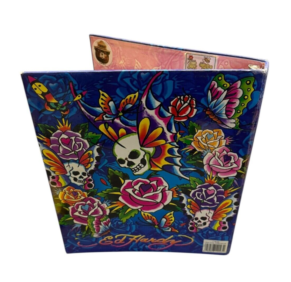 RARE Vintage Ed Hardy Lisa Frank 3 RING BINDER Love Kills Slowly ...
