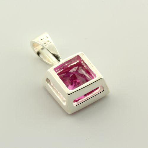 CLEARANCE Sterling Lab Created Pink Sapphire 8mm Princess Cut Pendant ...