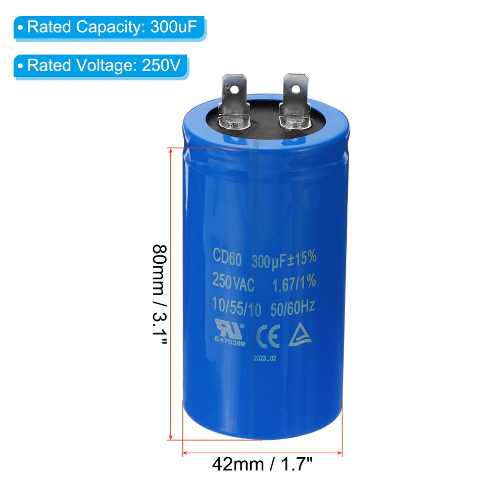 CD60 Run Capacitor 300uF/MFD 250VAC 15%Tolerance 50/60Hz Motor Start ...