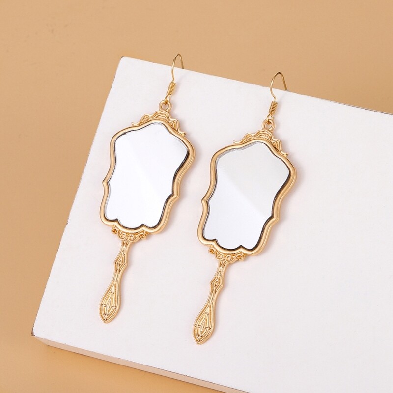 Fashion Mirror Earrings for Women Unique Mini Makeup Mirror Dangle ...