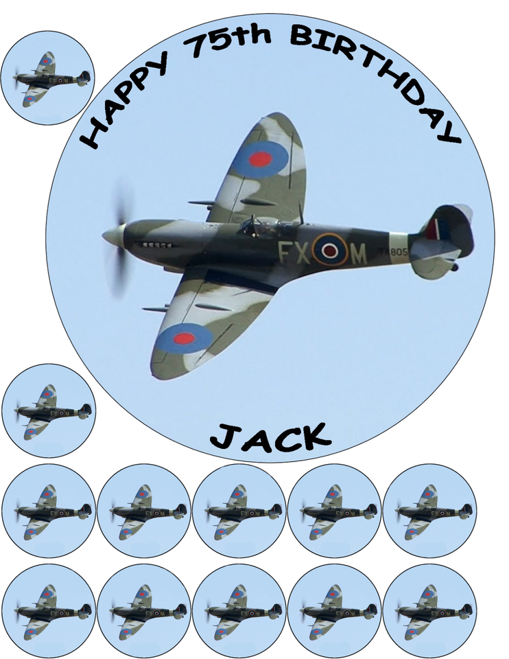 SPITFIRE RAF BATTLE BRITAIN 7.5" + 12 x 1.5" PREMIUM Edible ICING Cake ...