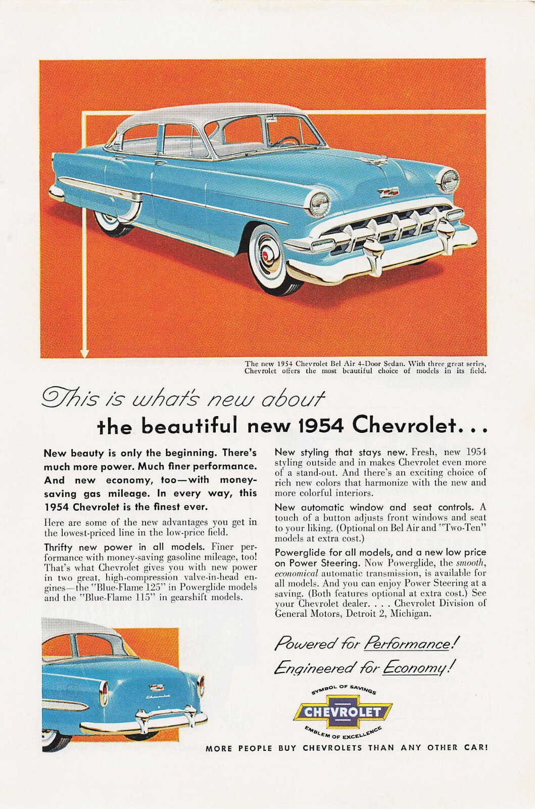 Chevy Print Ad 54 Chevrolet Bel Air Car Advertising Blue Flame Vintage ...