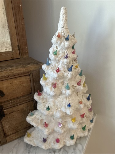 Vintage Lighted Ceramic Christmas Tree Slim Flat White Window Mantle ...