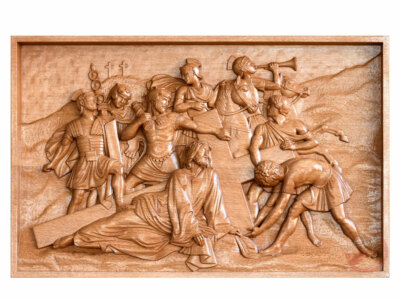 32" The Fall of Christ Under the Cross Icon Orthodox Wooden Carved ...