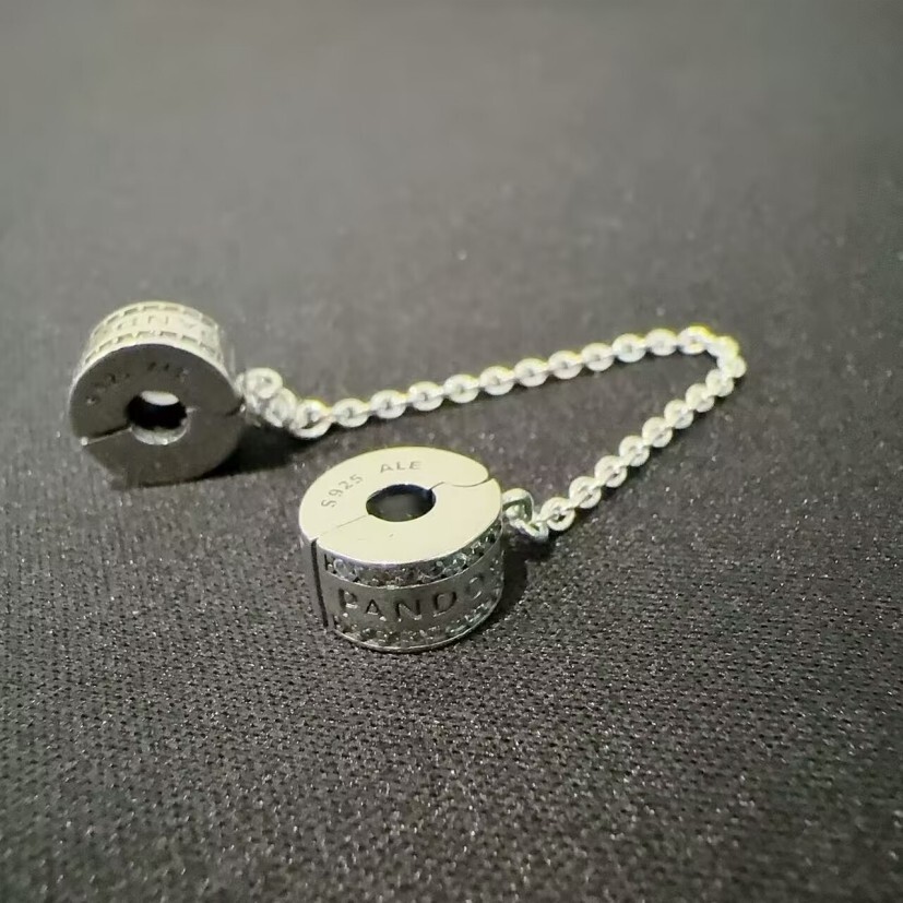 Genuine Pandora Moments Logo Safety Chain Pave Row CZ Clip Charm ...