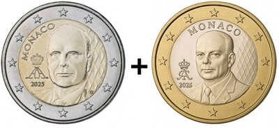 Monaco - 2 Euros + 1 Euro 2025 Kursmünze / Normal UNC - Neues Gesicht ...