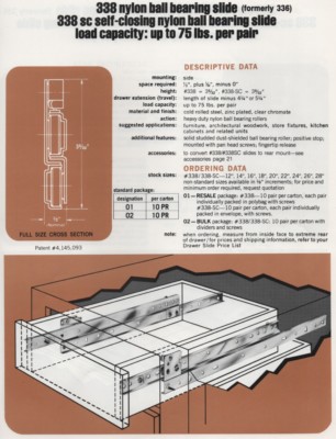 GRANT DRAWER SLIDES #338-12"-01 STEEL, ZINC-PLATED, POLYBAGGED WITH ...