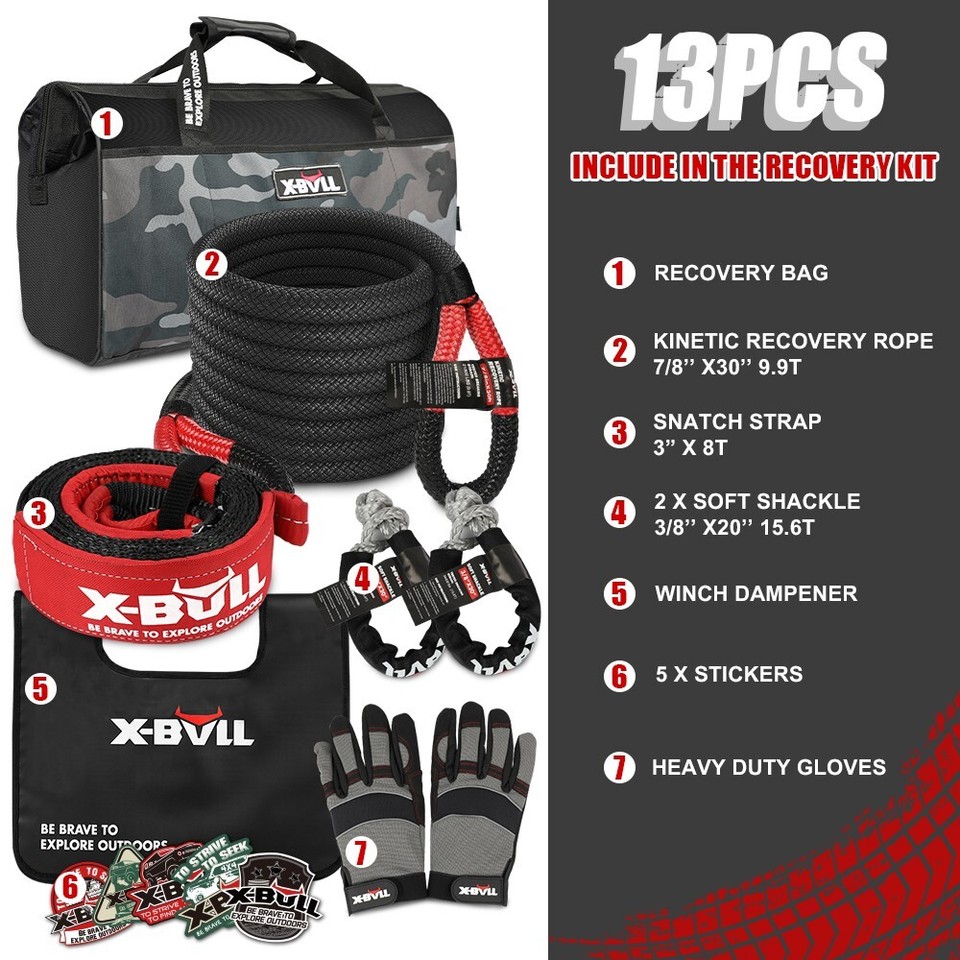 X-BULL 4WD Recovery Kit Kinetic Recovery Rope Snatch Strap Soft ...