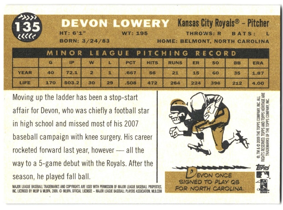 2009 Topps Heritage Devon Lowery Rookie Star Kansas City Royals #135 | eBay