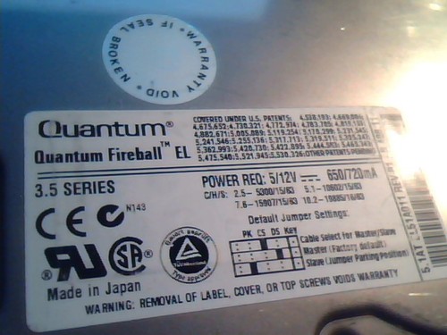 Hard Disk Drive Quantum Fireball EL 5.1AT EL51A011 Rev 01-B A08.11 ...