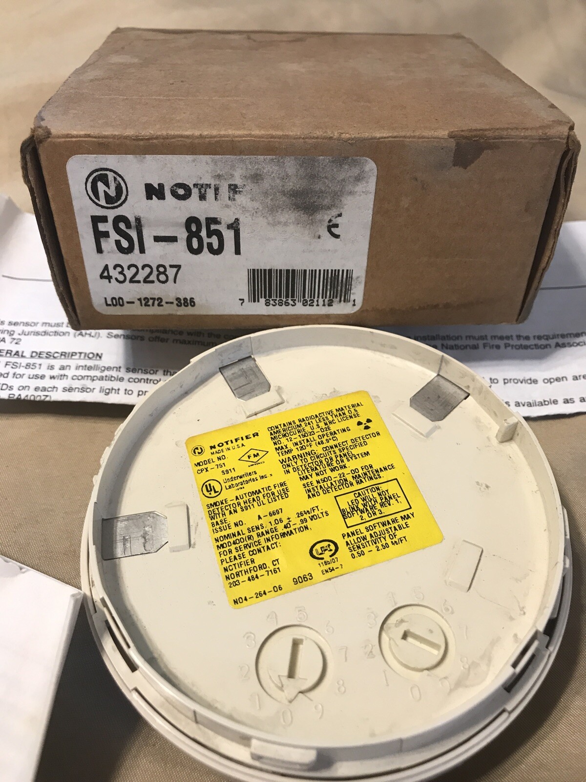 Notifier FSI-851 Ionization Addressable Smoke Detector Only Fire Alarm ...