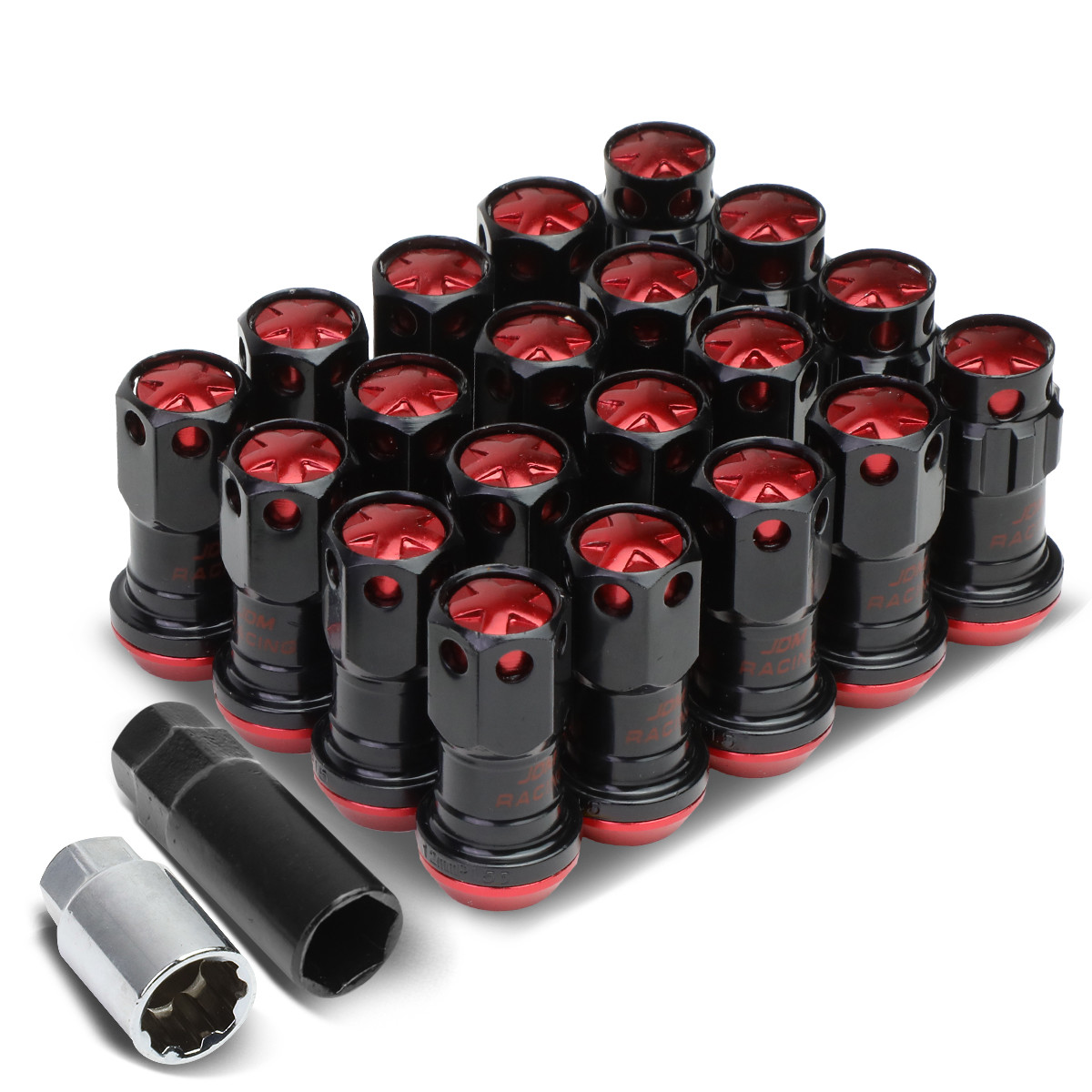20Pcs Red Aluminum 22mm x 45mm M12x1.5 Close-End Rim Lug+Lock Nuts+2 ...