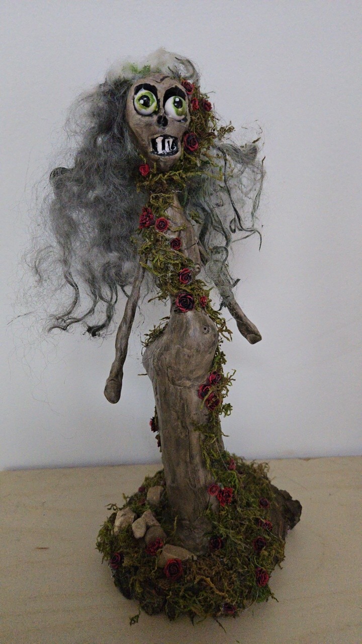 OOAK Creepy Oddity Art Doll Clay Spooky Moss & Roses Skeleton Ghoul ...