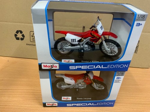 2 x1:18 Die-Cast Motocross MX Toy Model Bikes HONDA CR 250 & CRF 450 ...